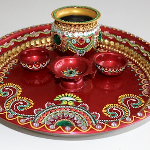 Buy Beautiful Handpainted Thaal/thali With Kalash Diya Roli Tikka Bowls ...