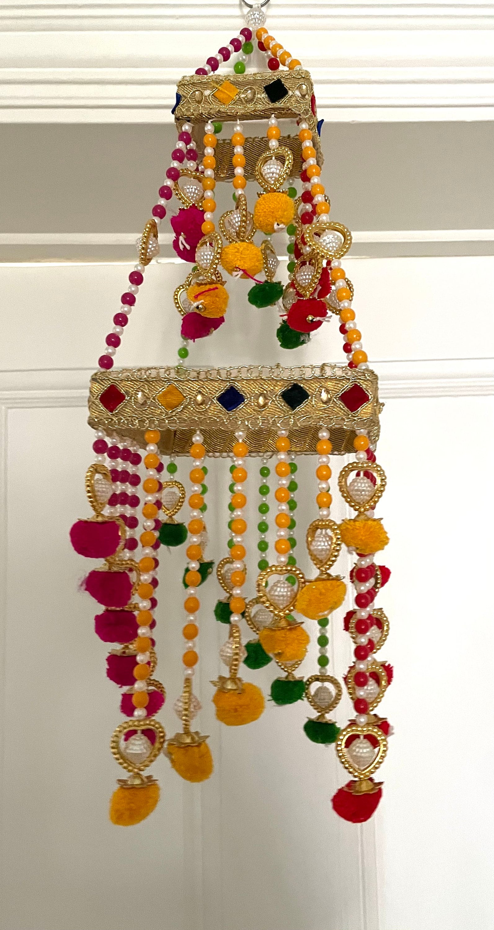 Home Decorations Pom Pom Jhoomar Door Hanging Pearls Beads Jhumka Style ...