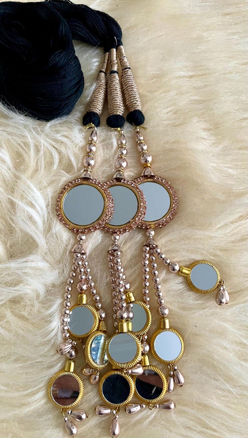 Mirror Paranda: Punjabi Hair Braid Accessory With Copper-gold Latkans ...