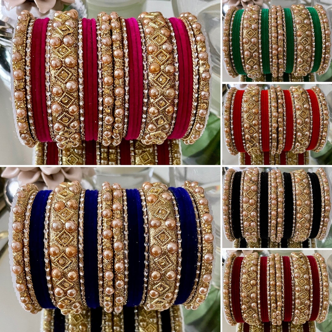 Indian Jewellery Bangles Stack Jewellery Velvet Metal Bangles Broad ...