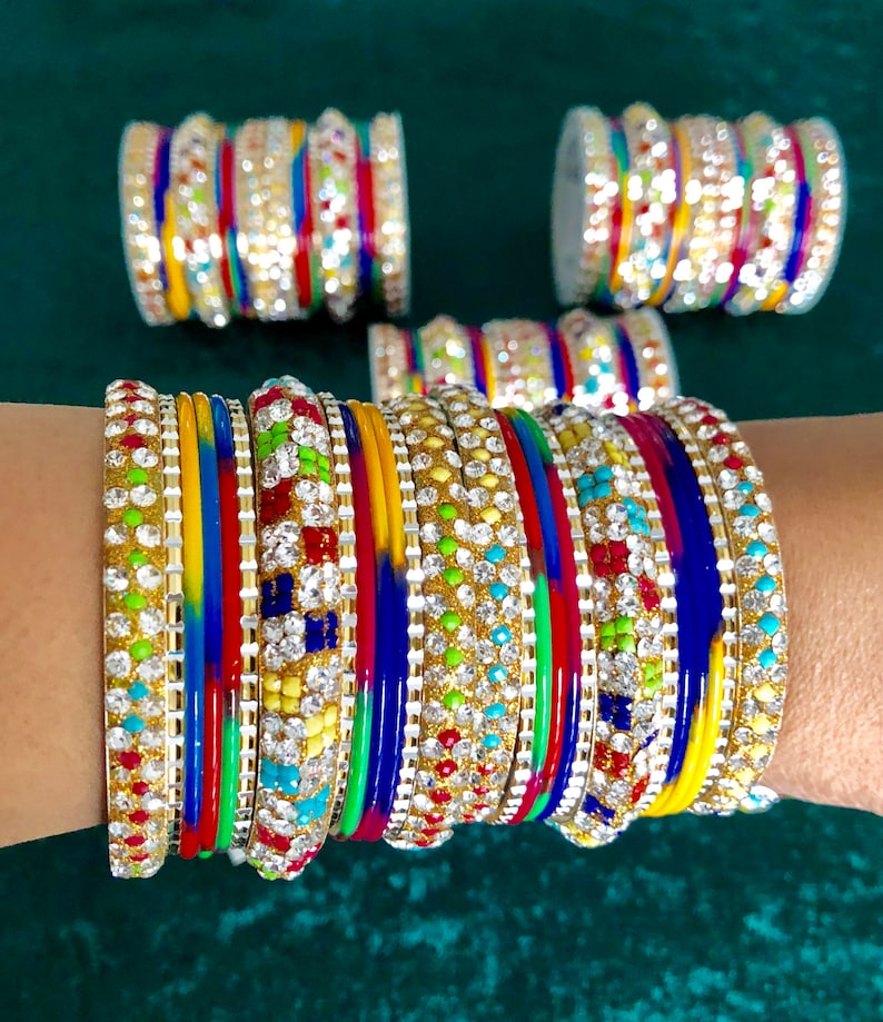 Multi Indian Bangle Stack Jewellery Bangles Set With Jewelled Kangans ...