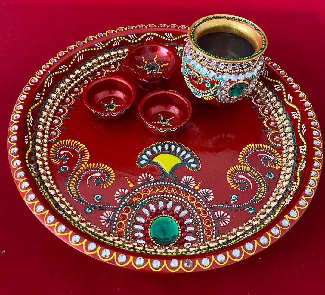Beautiful Handpainted Thaal/thali With Kalash Diya Roli Tikka Bowls ...