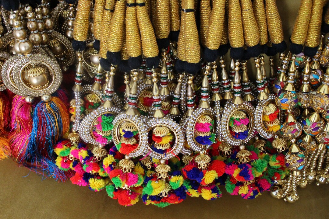 Buy Clearance* Multi Poms Poms Gold Paranda Parande Mehendi Sangeet ...