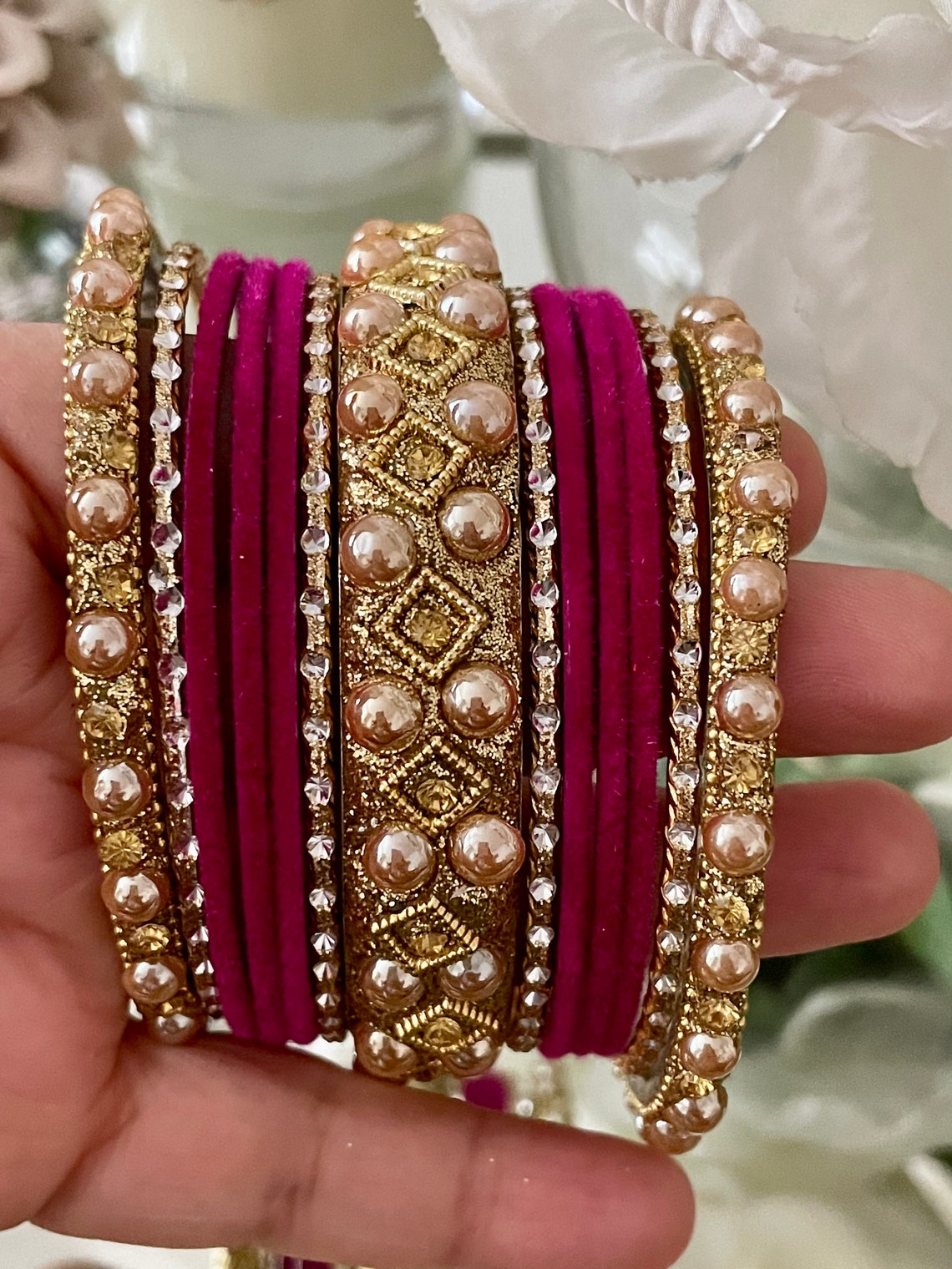 Indian Jewellery Bangles Stack Jewellery Velvet Metal Bangles Broad ...