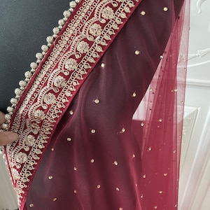 Mehroon Bridal Net Double Second Duppatta for Wedding Outfit Lehenga ...