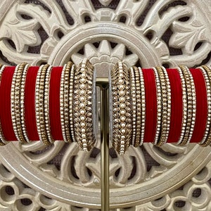 Beautiful Red Velvet Bangles Stack| Kundan Kangan L Indian Jewellery ...