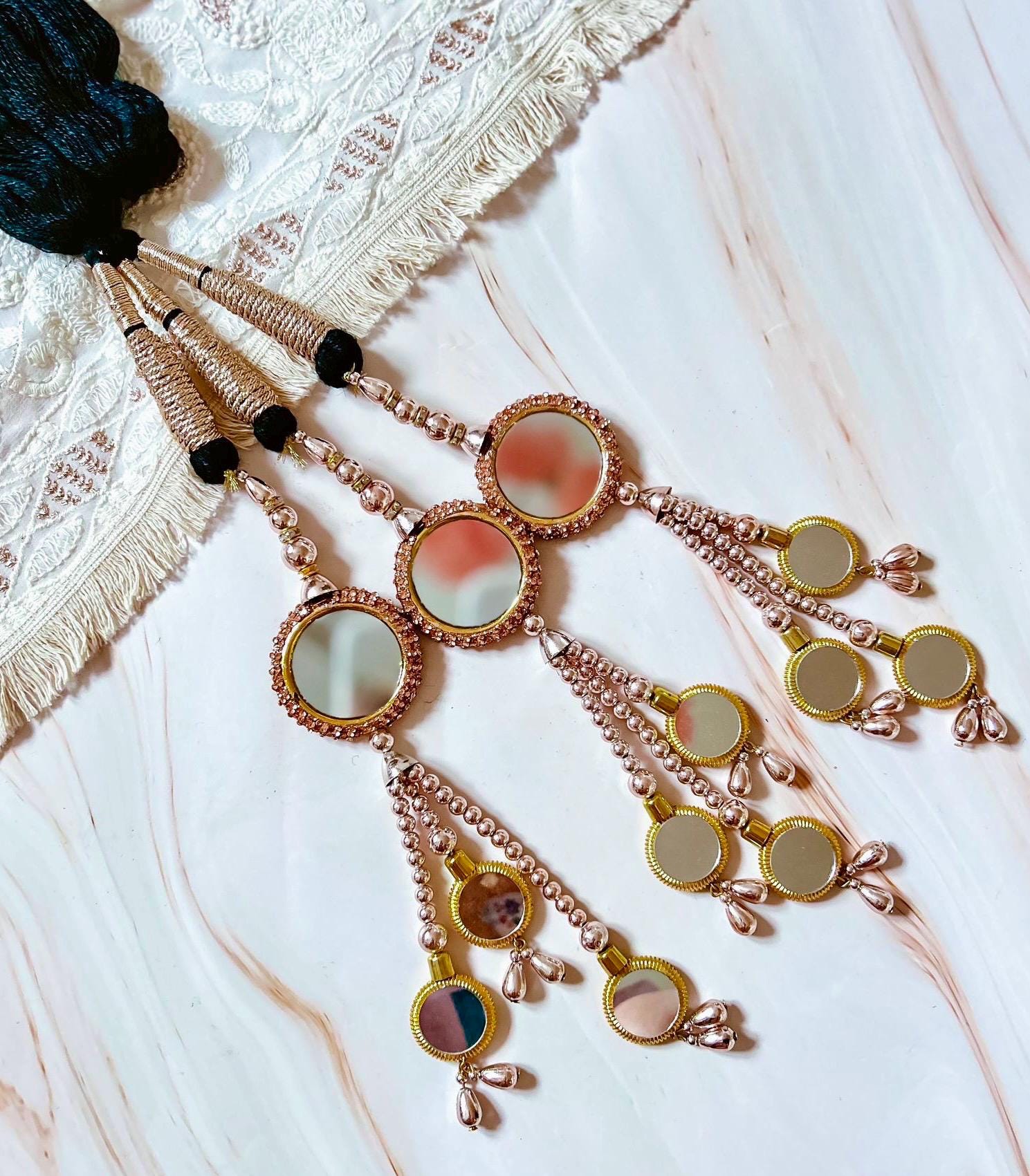 Mirror Paranda: Punjabi Hair Braid Accessory With Copper-gold Latkans ...