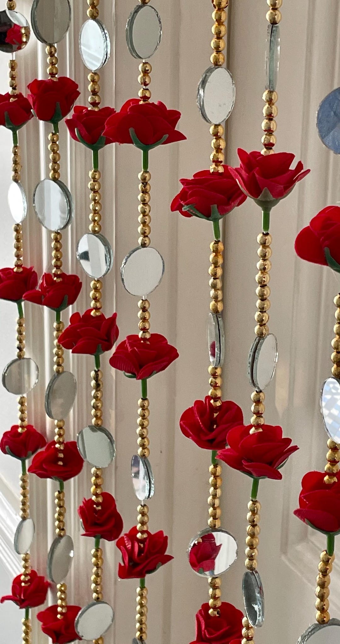 Pack of 10 Red Mirror Hanging Strings for Diwali Mehndi Garden Party ...