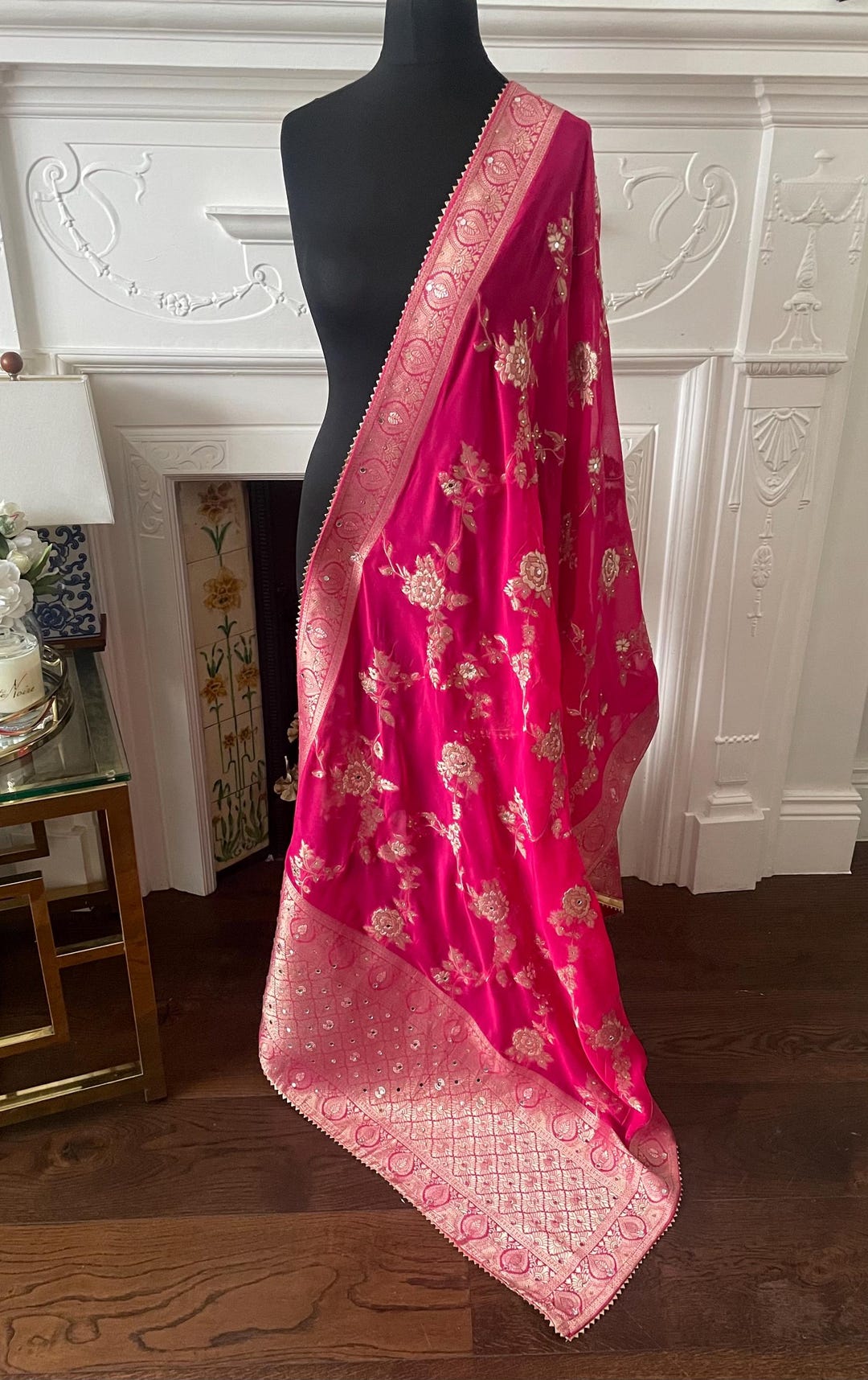 Hot Pink Benarsi Banarsi Duppattas Scarf Chunni Chunri Odhni With ...