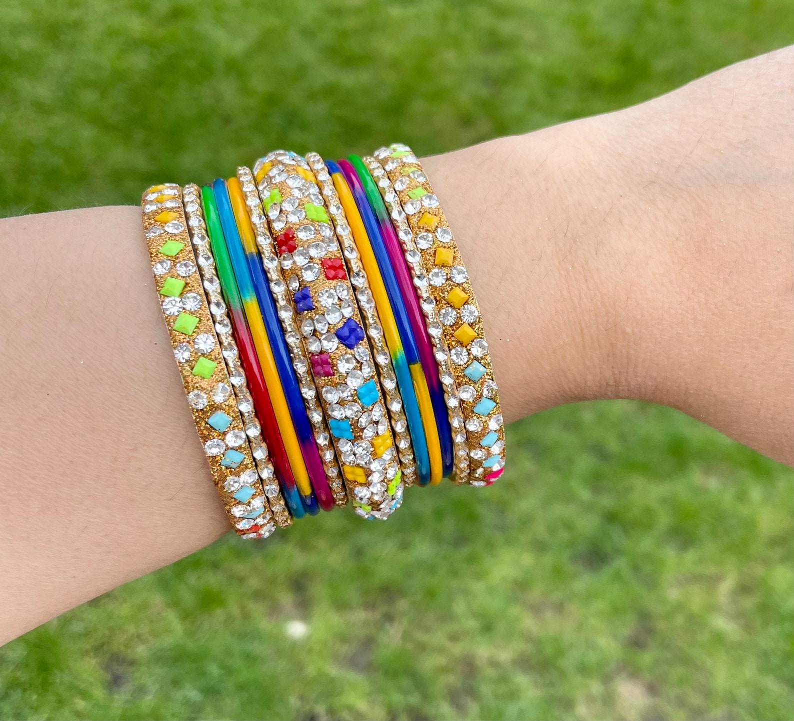 Multi Indian Bangle Stack Jewellery Bangles Set With Jewelled Kangans ...