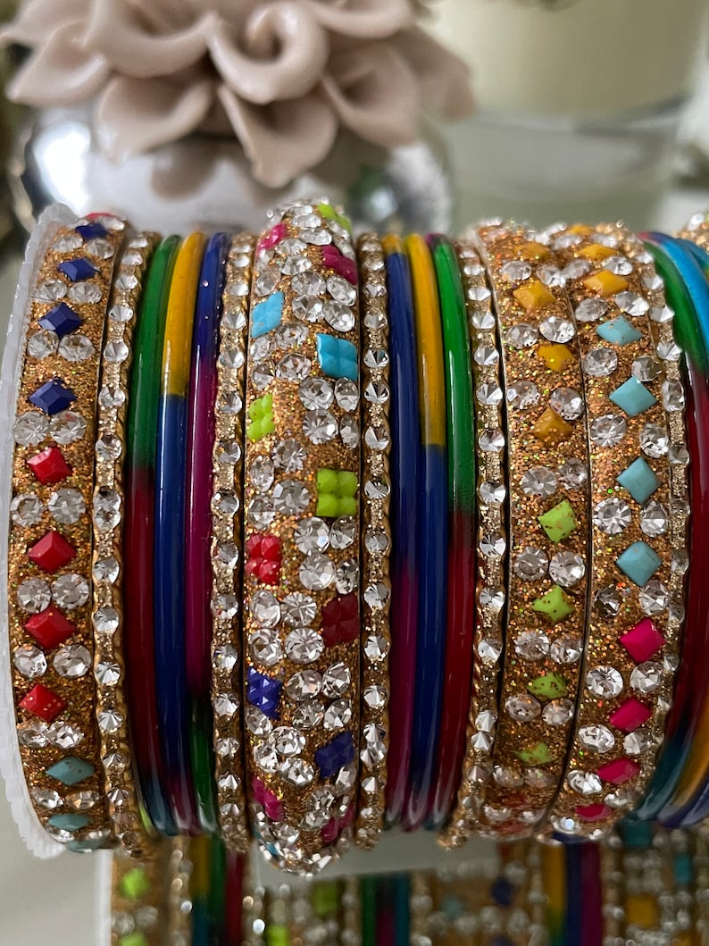Multi Indian Bangle Stack Jewellery Bangles Set With Jewelled Kangans ...