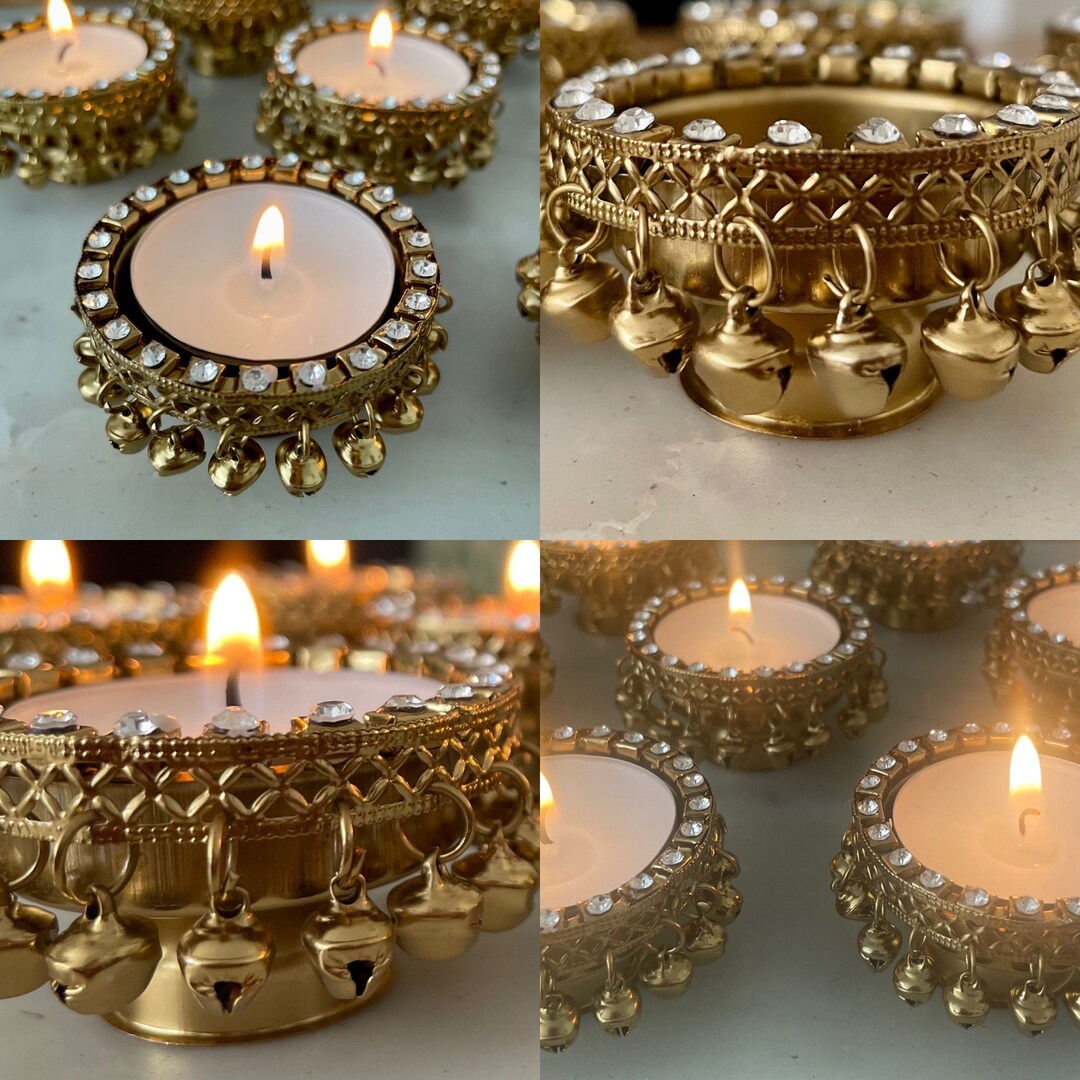 10 Ghungroo Tea-light Candle Holder Diwali, Deepawali , Metal Crystals ...