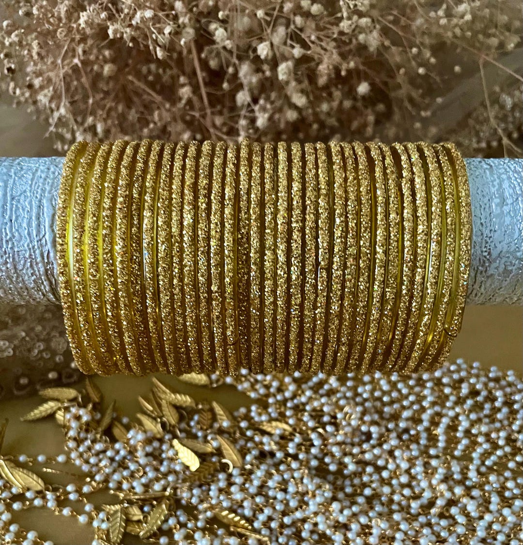 Glass Bangles- Golden Pack of 10 Glitter Gold - Etsy