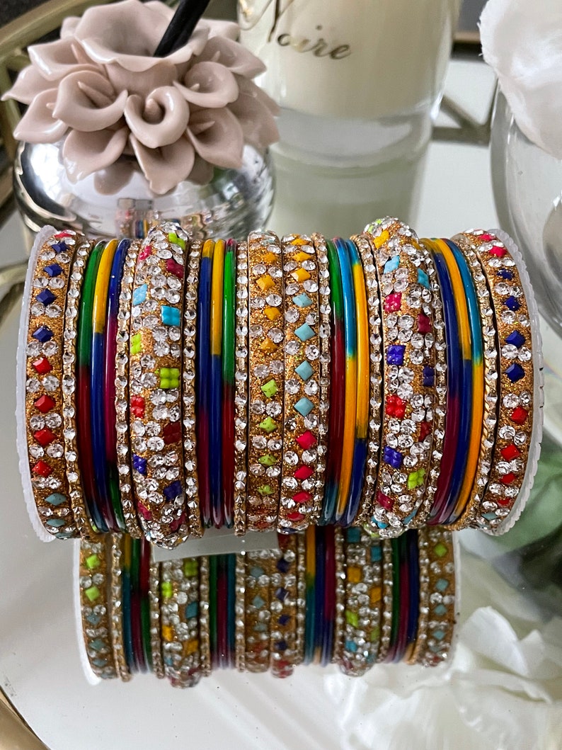 Multi Indian Bangle Stack Jewellery Bangles Set With Jewelled Kangans ...
