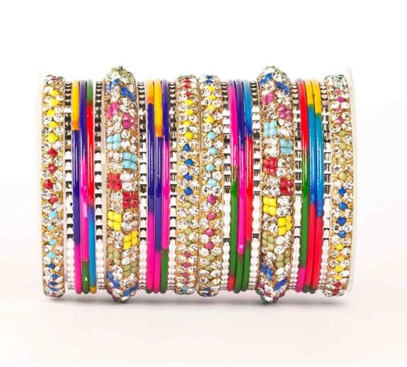 Multi Indian Bangle Stack Jewellery Bangles Set With Jewelled - Etsy