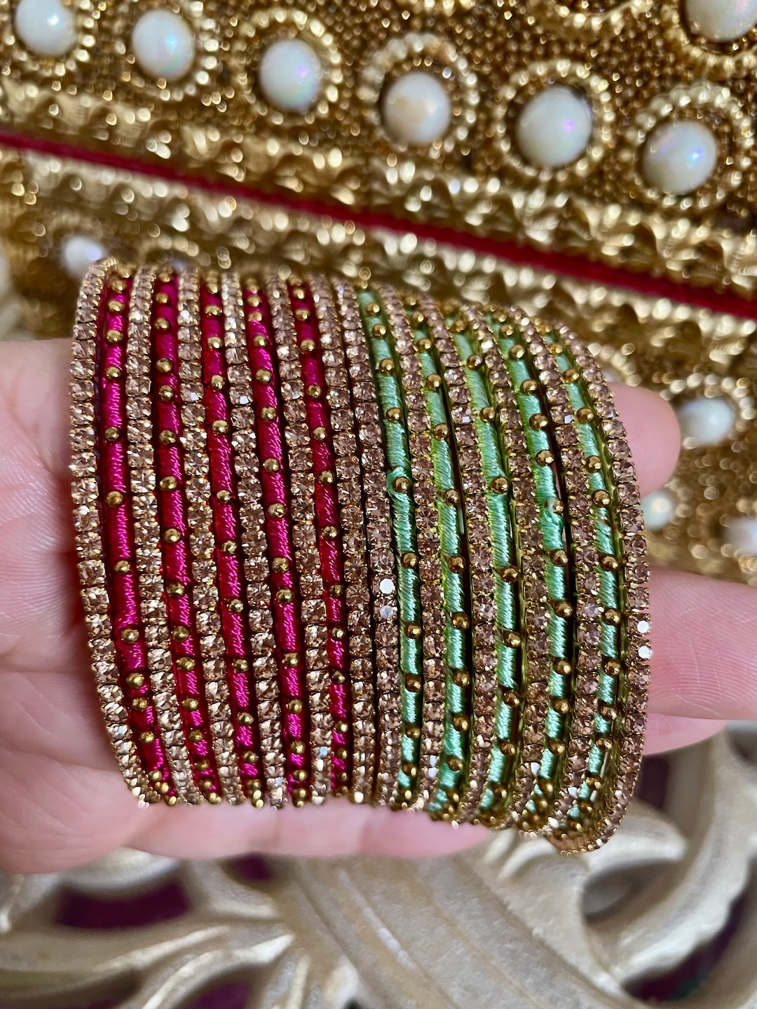 Six Silk Thread Bangles Indian Bangles Stack Various Colours and Sizes ...