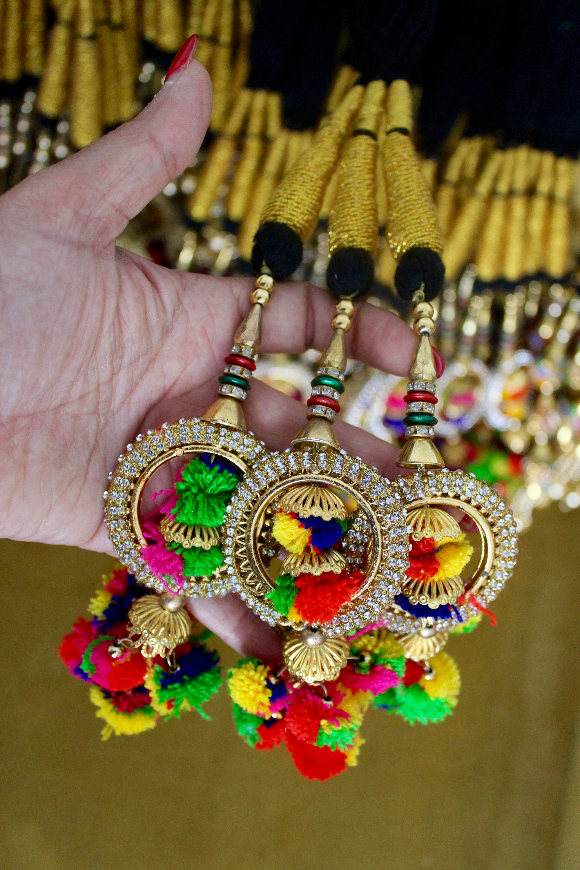 Multi Poms Poms Gold Paranda Parande Mehendi Sangeet Maiyo - Etsy UK