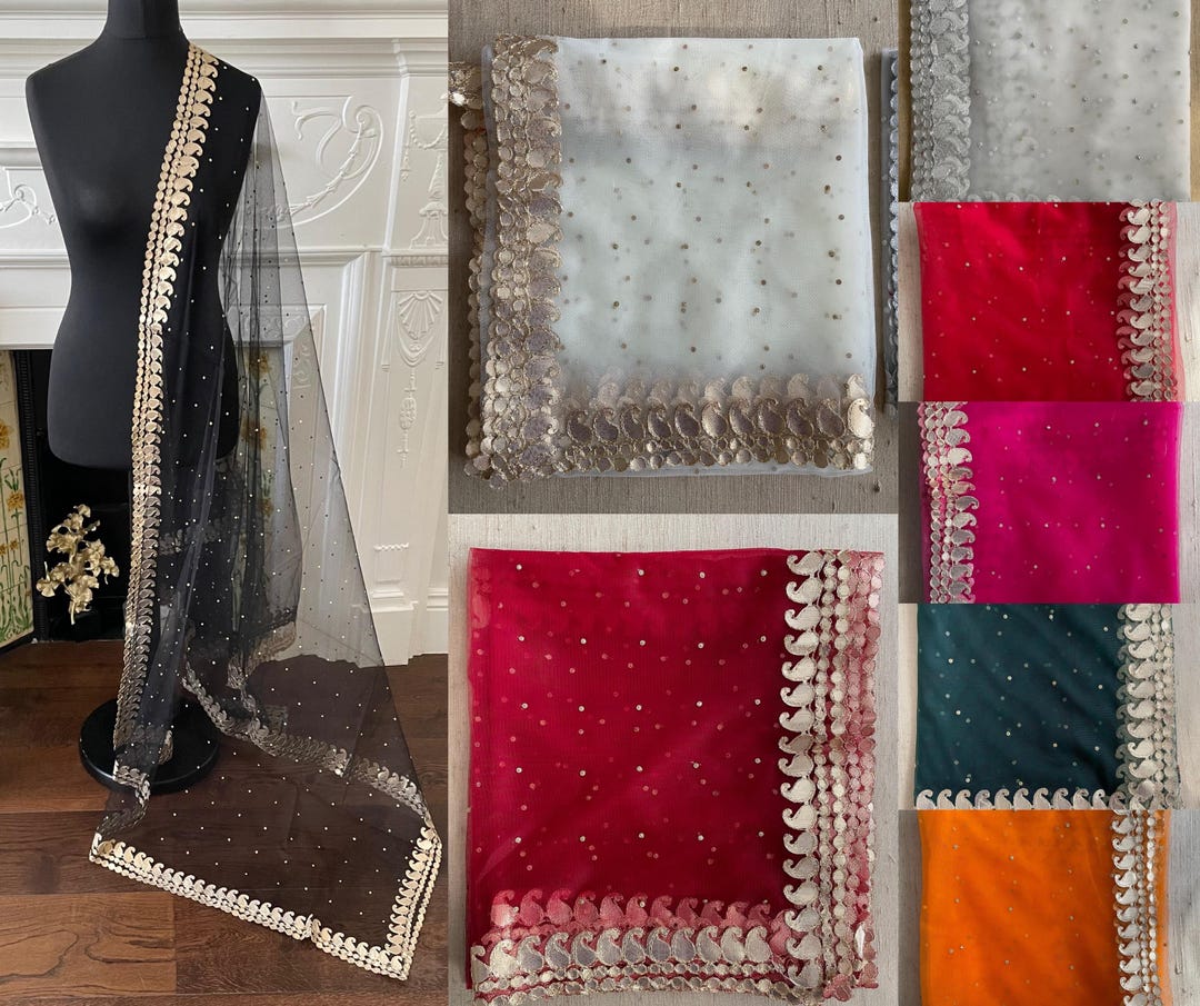 Net Duppattas Paisley Ambi Border Extra Wide Scarf Chunni Chunri Veil ...