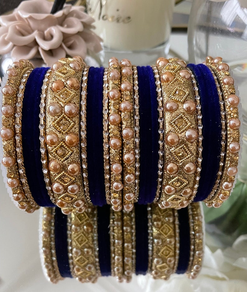 Indian Jewellery Bangles Stack Jewellery Velvet Metal Bangles Broad ...