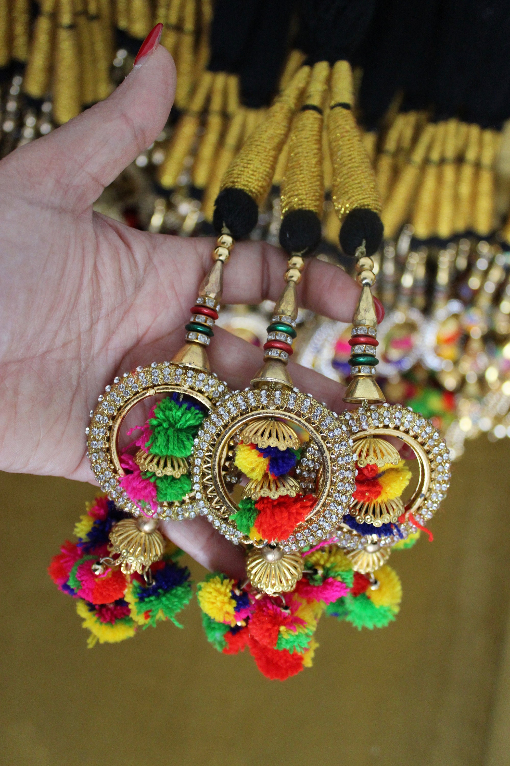 Multi Poms Poms Gold Paranda Parande Mehendi Sangeet Maiyo | Etsy