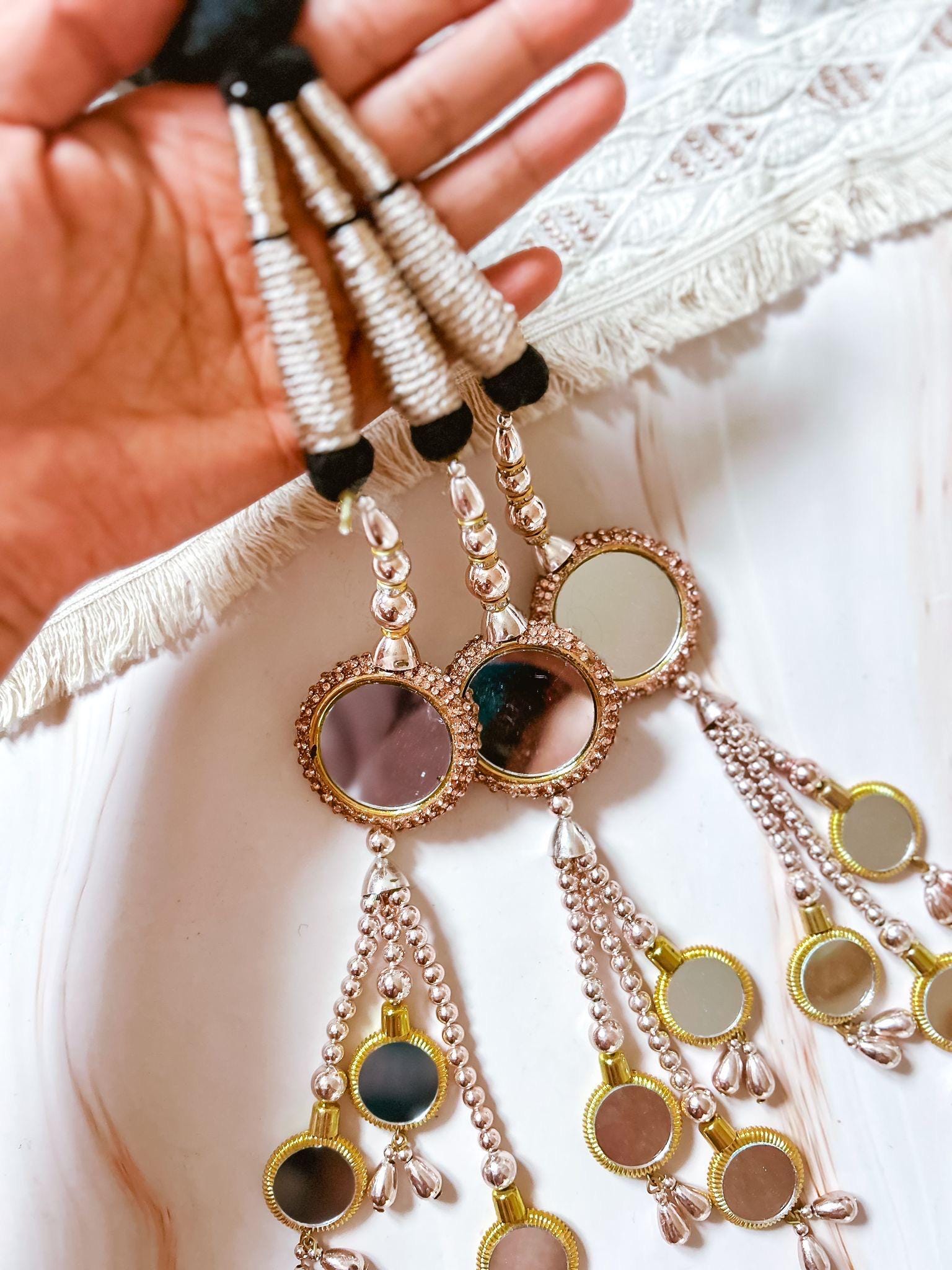 Mirror Paranda: Punjabi Hair Braid Accessory With Copper-gold Latkans ...