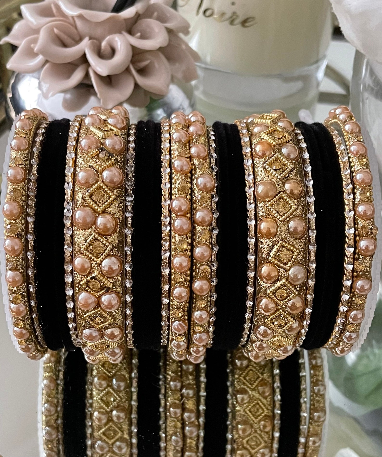 Indian Jewellery Bangles Stack Jewellery Velvet Metal Bangles Broad ...