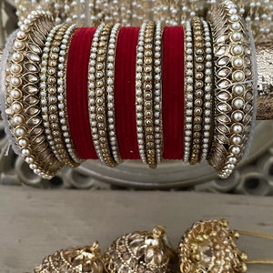 Beautiful Red Velvet Bangles Stack| Kundan Kangan L Indian Jewellery ...