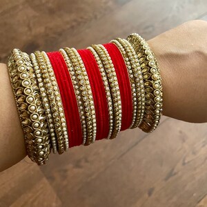 Beautiful Red Velvet Bangles Stack| Kundan Kangan L Indian Jewellery ...
