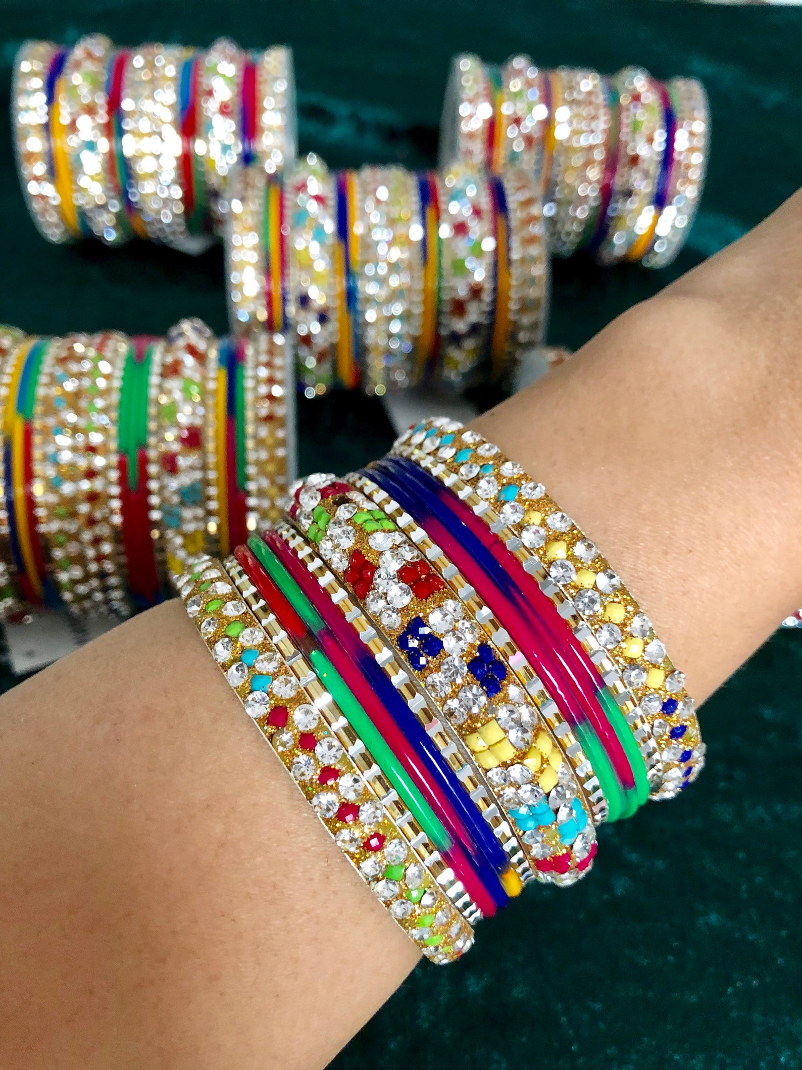 Multi Indian Bangle Stack Jewellery Bangles Set With Jewelled Kangans ...
