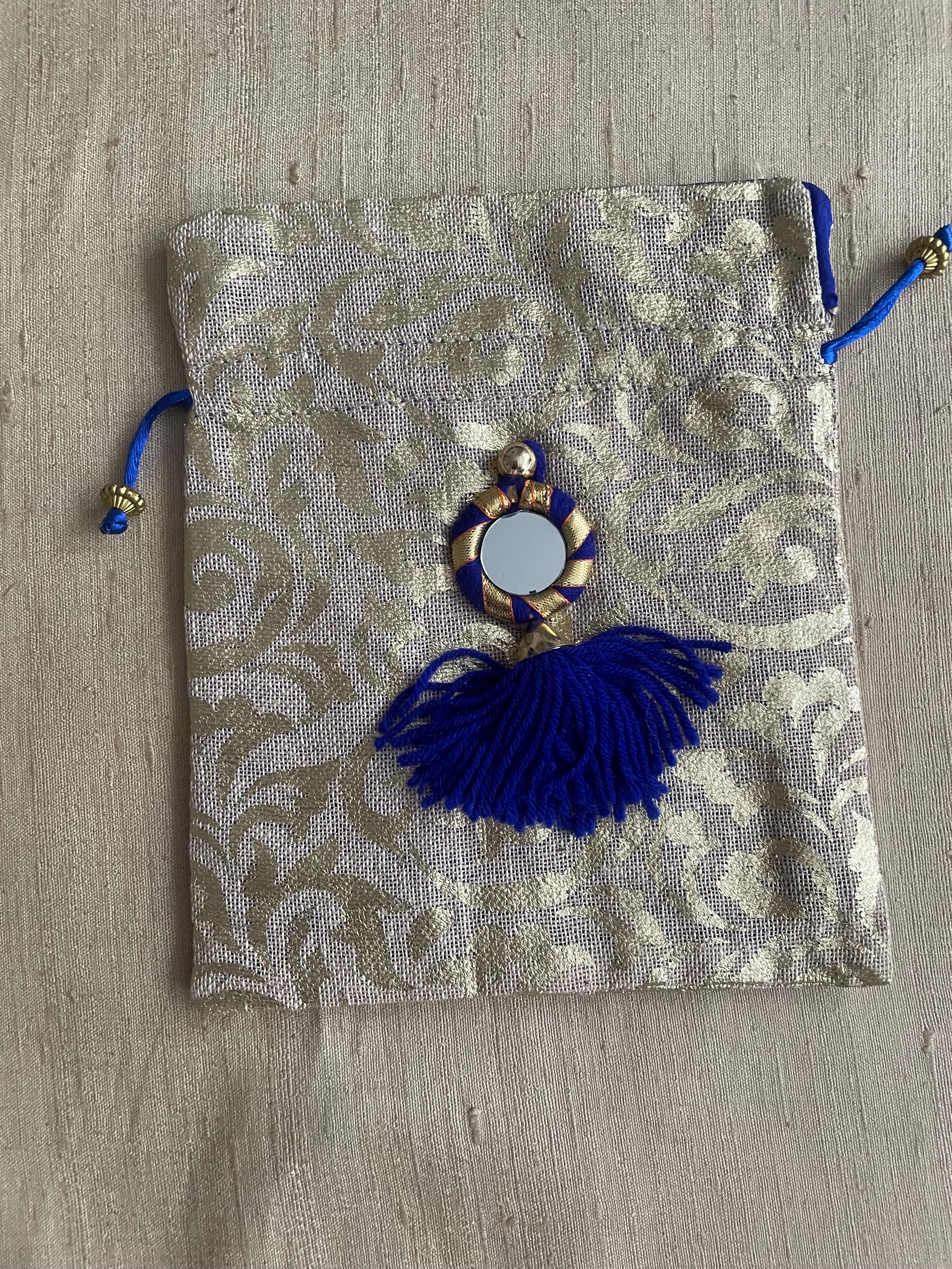 10 Jute Potli Mirror Drawstring Favor Bags for Wedding Favours Bhaji ...