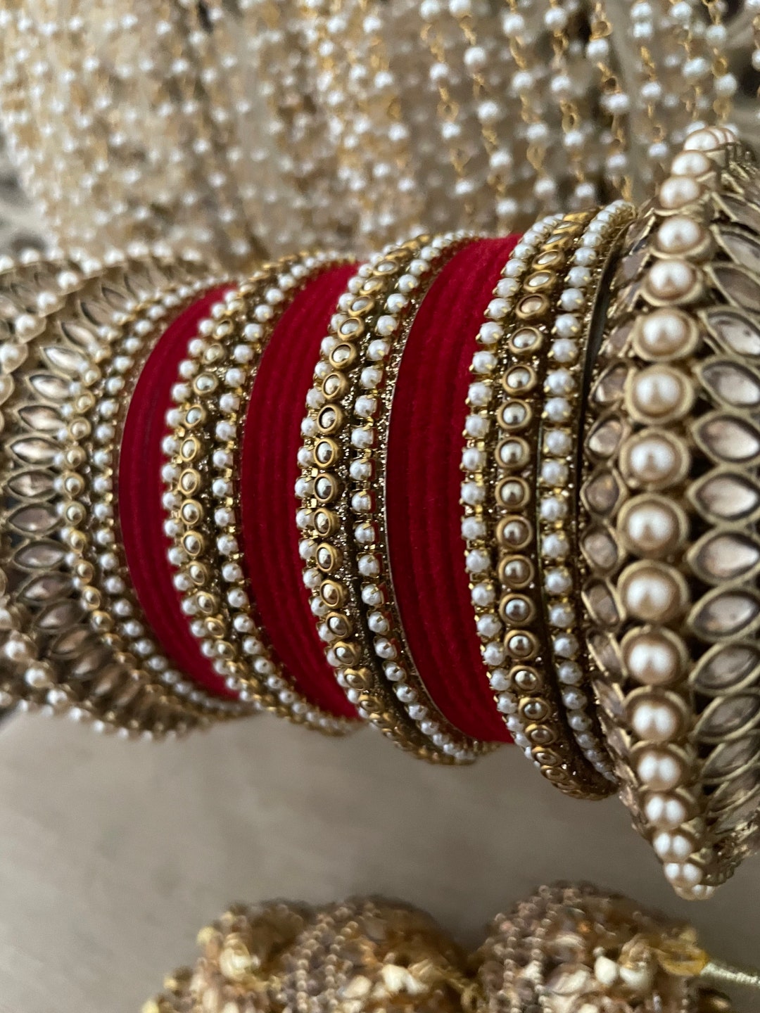 Beautiful Red Velvet Bangles Stack| Kundan Kangan L Indian Jewellery ...