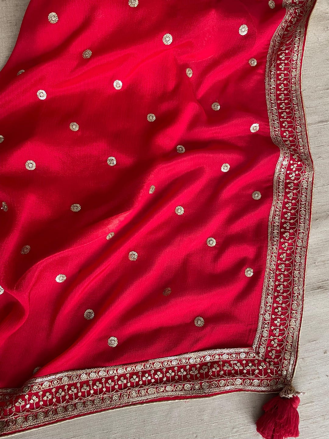 Red Chinon Dupattas Four Side Border Scarf Chunni Chunri Odhni Update ...
