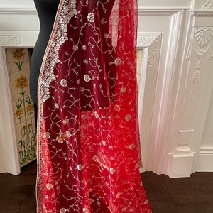 Red Net Duppattas Sequin Border Scarf Chunni With Overall Jaal Chunri ...