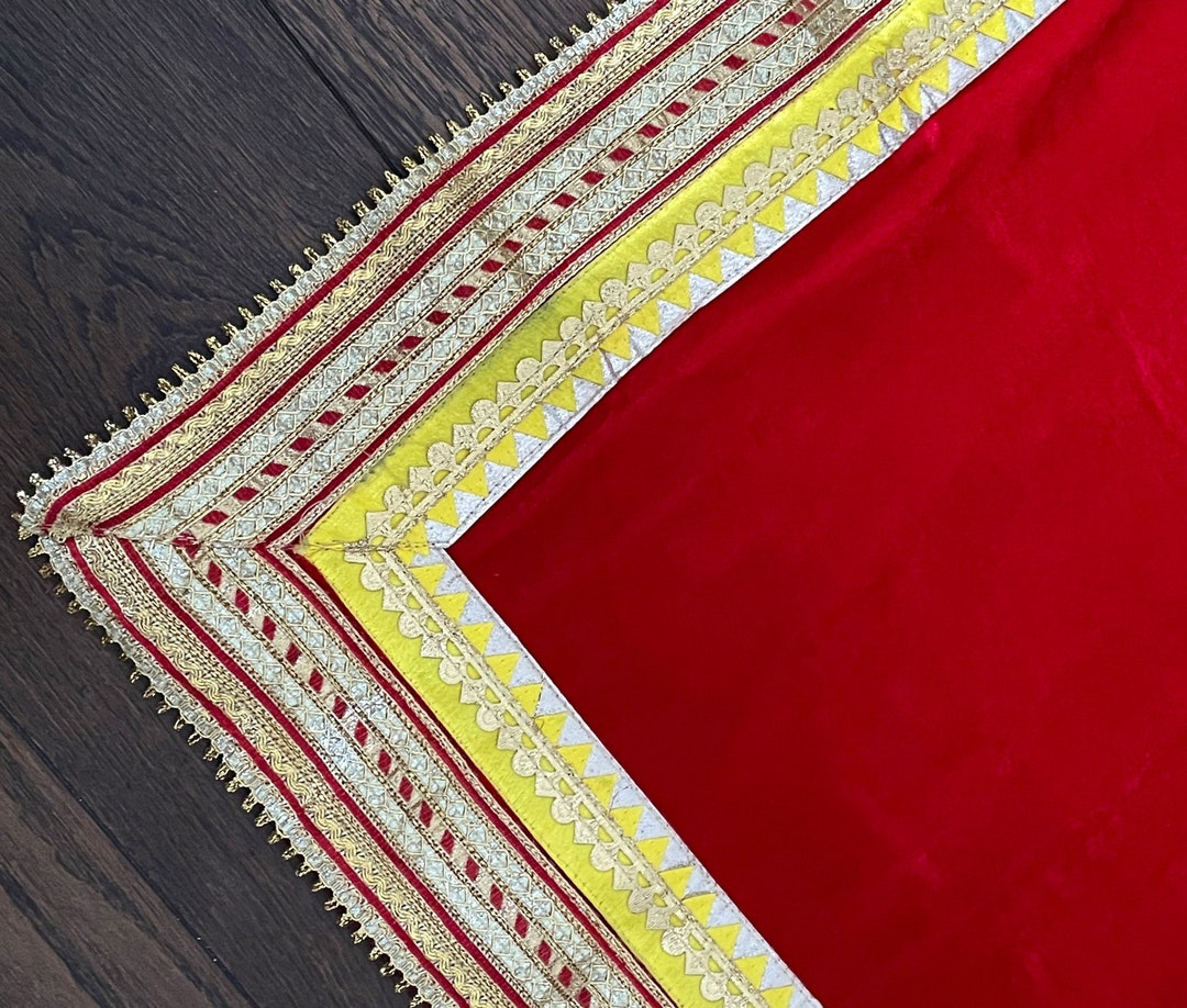Velvet Pooja Mat: Red & Green/yellow Bordered Aasan Cloth - Etsy