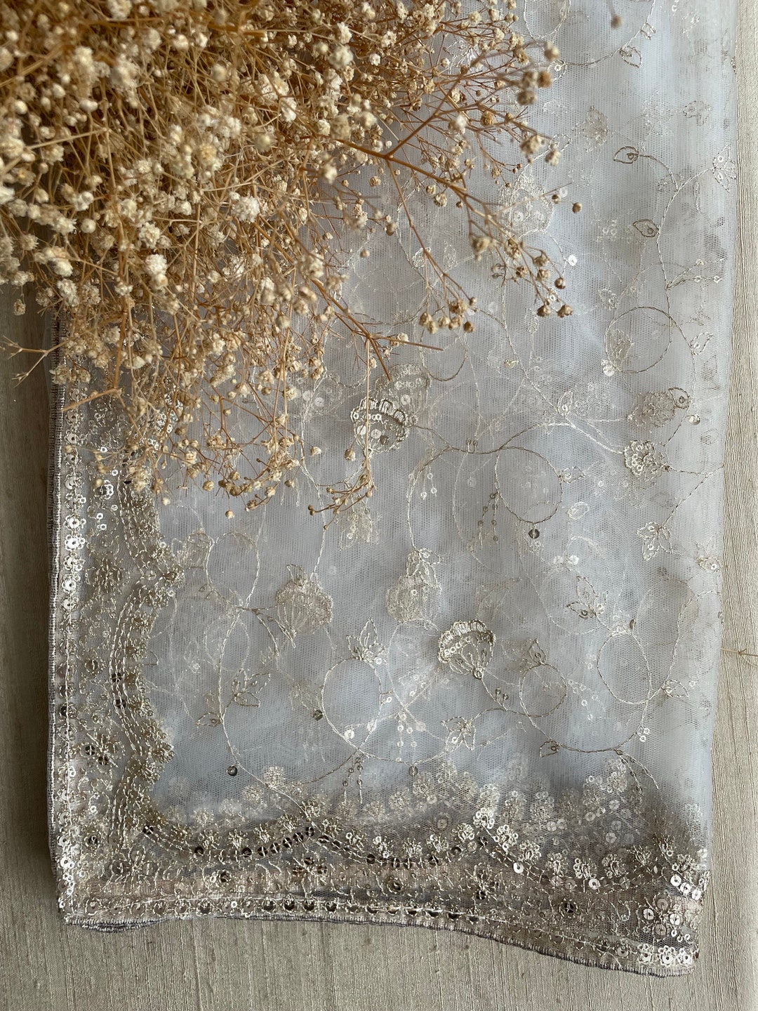 White Net Duppattas Sequin Border Scarf Chunni With Overall Jaal Chunri ...