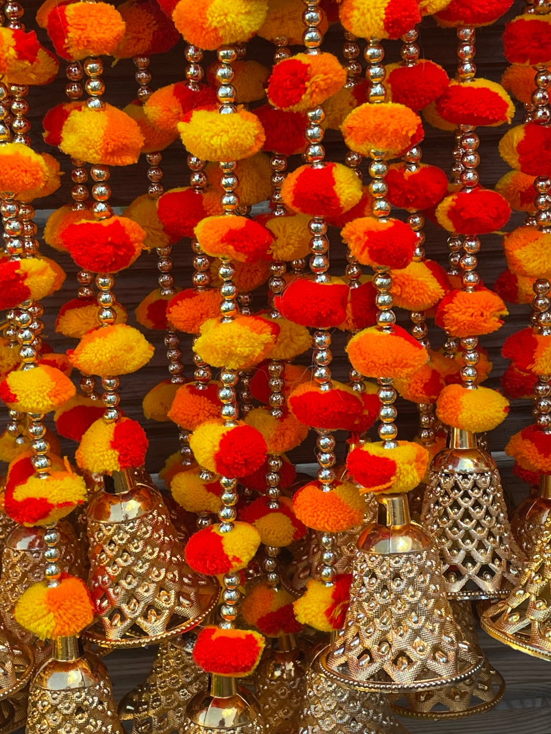 Pack of 10 Yellow-red/10 Multi Pom Pom Hanging Strings for Diwali ...