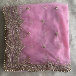 Pink With Defects Net Duppattas Scallop Sequin Border Scarf Chunni ...