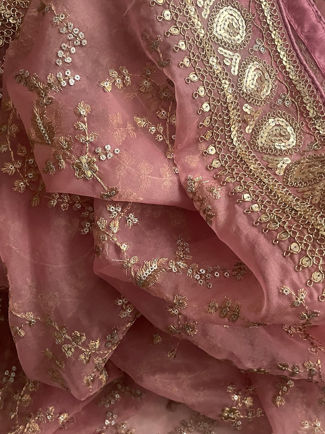 Pink With Slight Defects pyaazi Onion Pink L Organza Dupatta Zari ...