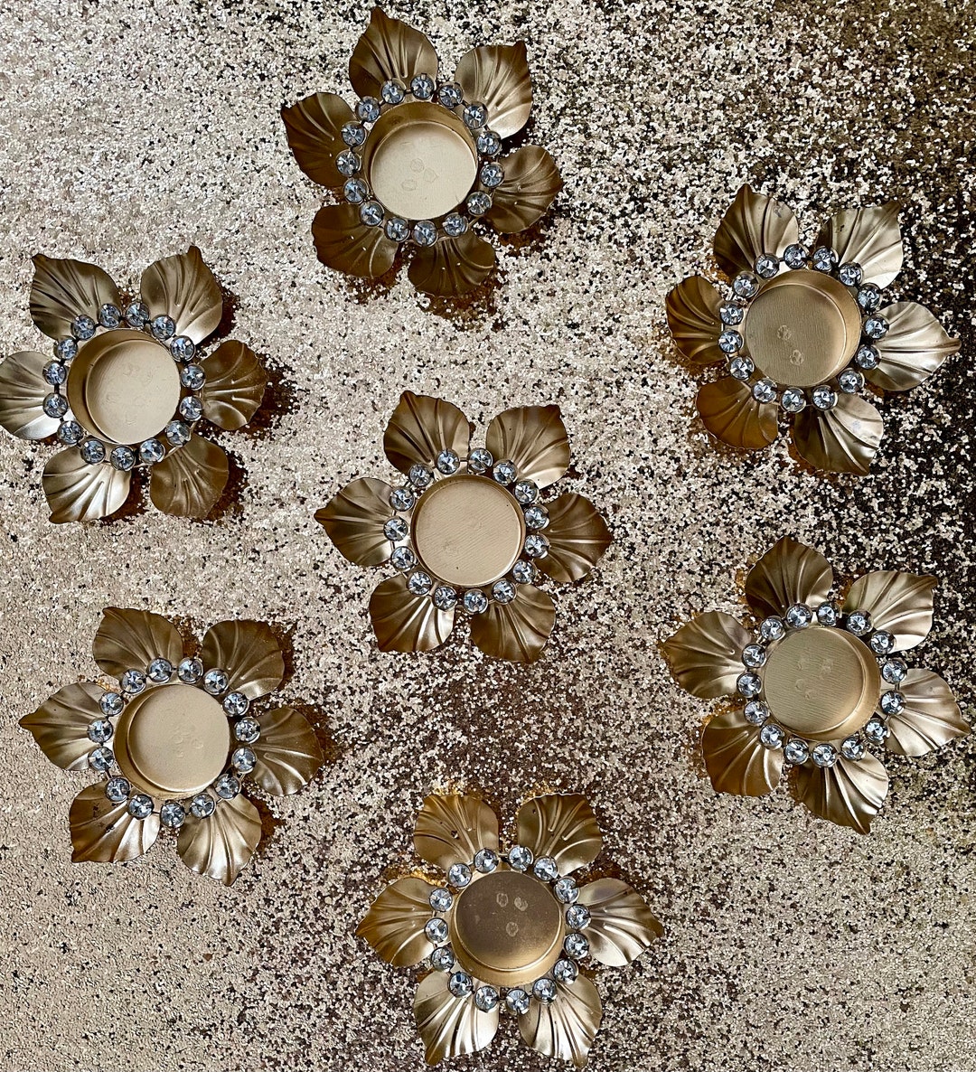 6 X Diwali, Deepawali Tea-light Candles Holder, Metal Crystals Diyas ...