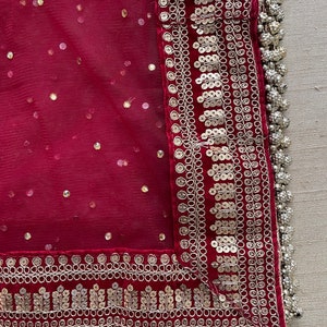 Mehroon Bridal Net Double Second Duppatta for Wedding Outfit Lehenga ...