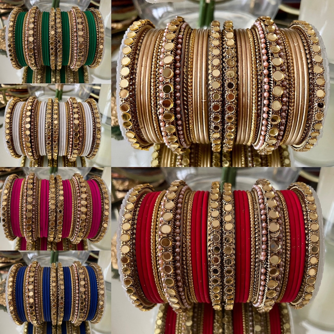 Indian Bangles Stack, Set for Two Hands Fashion Jewellery Metal, Mirror ...