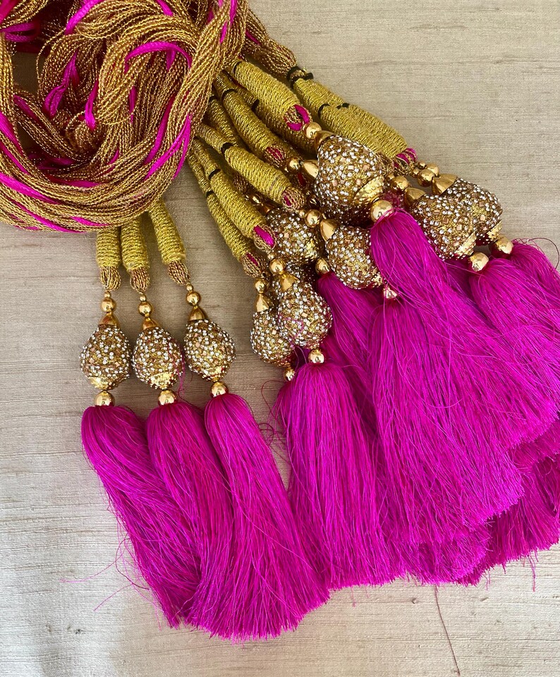 Hot-pink Silk Thread Paranda: Hair Braid, Rhinestone Bauble Ends ...