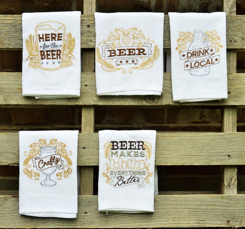 Beer Embroidered Flour Sack Tea Towels, Kitchen,wedding Gift ...