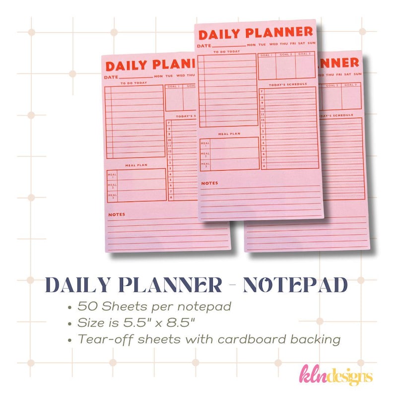 Daily Planner Notepad | to Do List Notepad | 50 Sheet Planner | Hourly ...