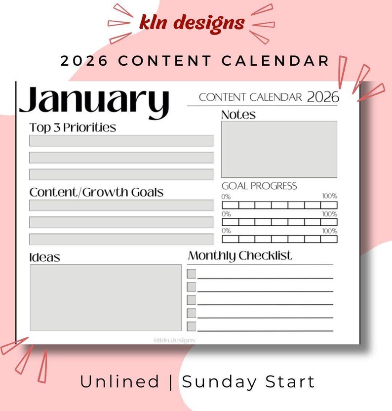 Printable 2026 Calendar, Content Calendar PDF, Minimalist, Letter Size ...