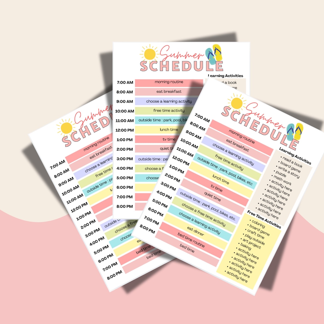 Editable Kids Daily Schedule Template, Summer Daily Checklist for Kids ...