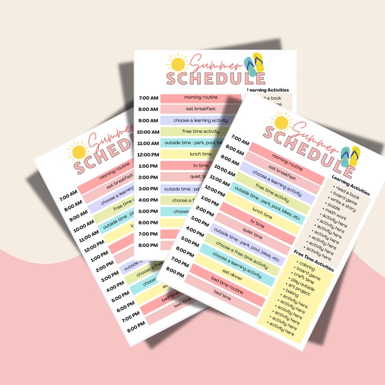 Editable Kids Daily Schedule Template, Summer Daily Checklist for Kids ...