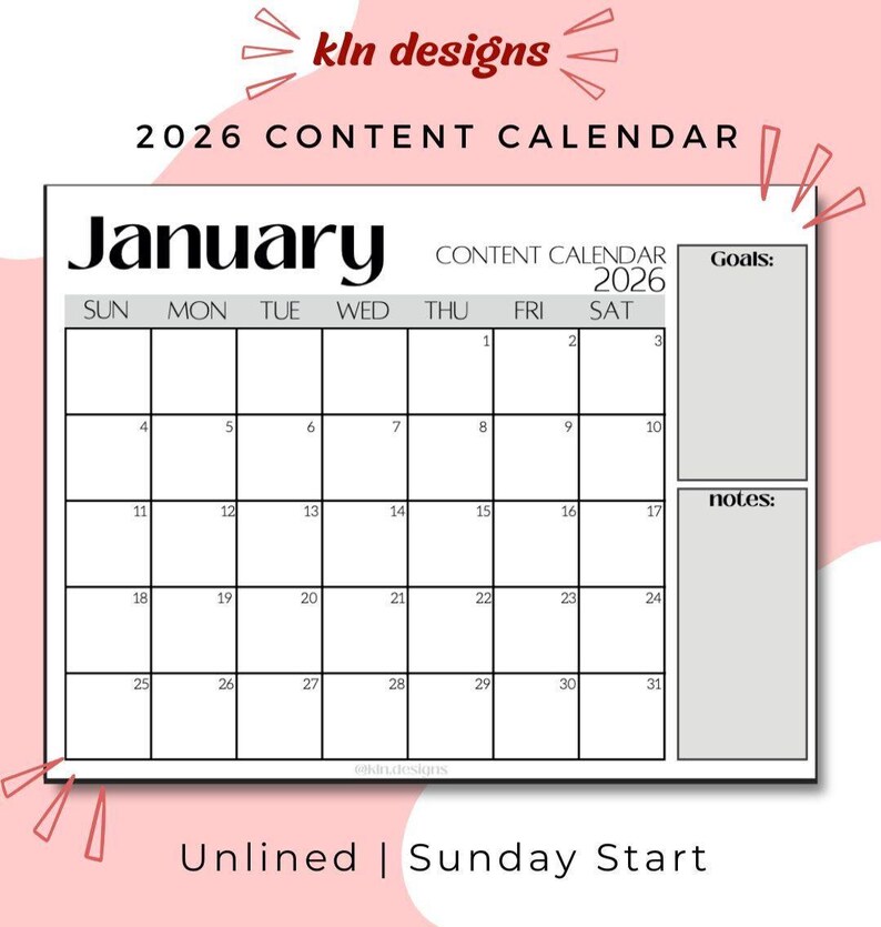 Printable 2026 Calendar, Content Calendar PDF, Minimalist, Letter Size ...