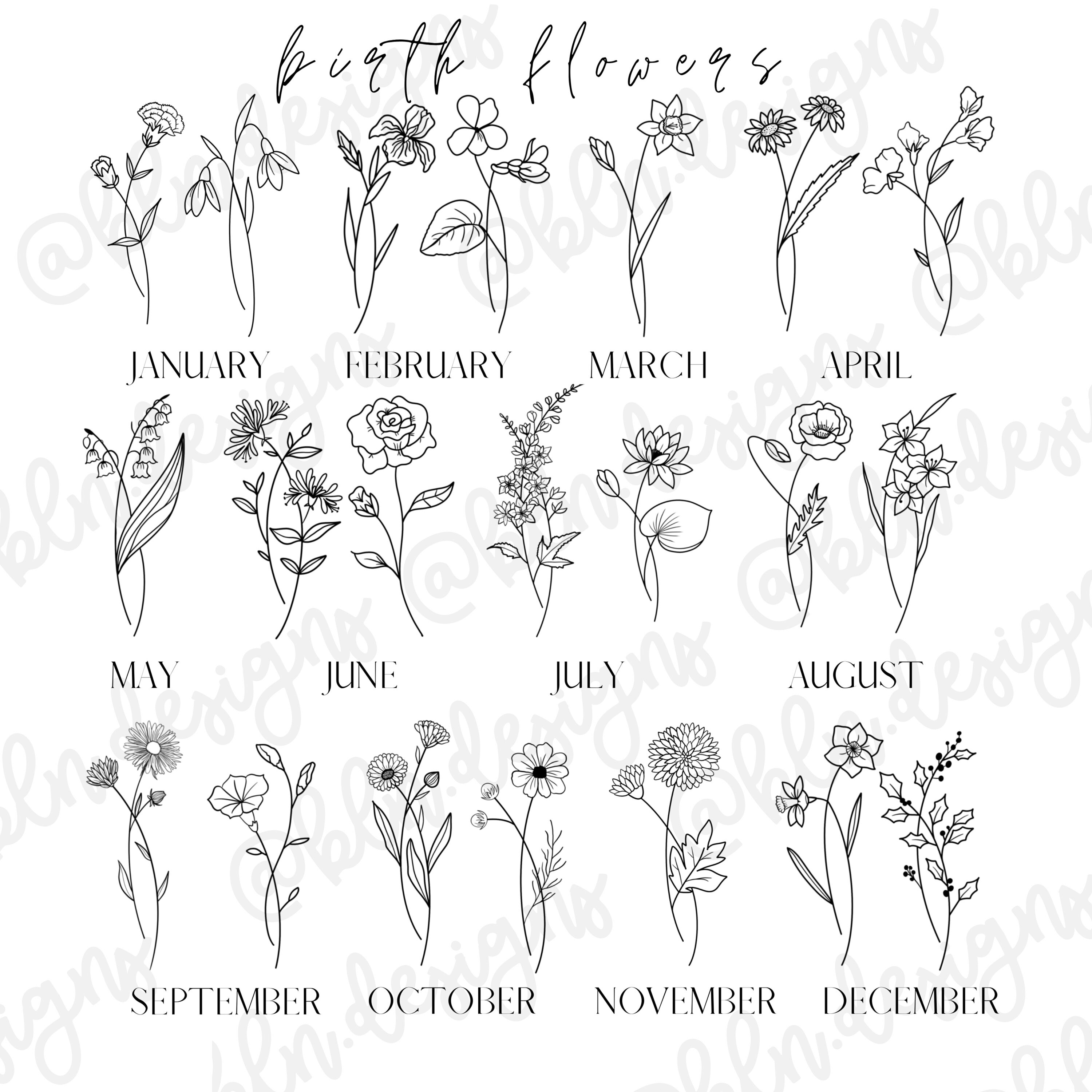 Custom Birth Flower Print | 2-8 Birth Flower Grouping | Customizable ...