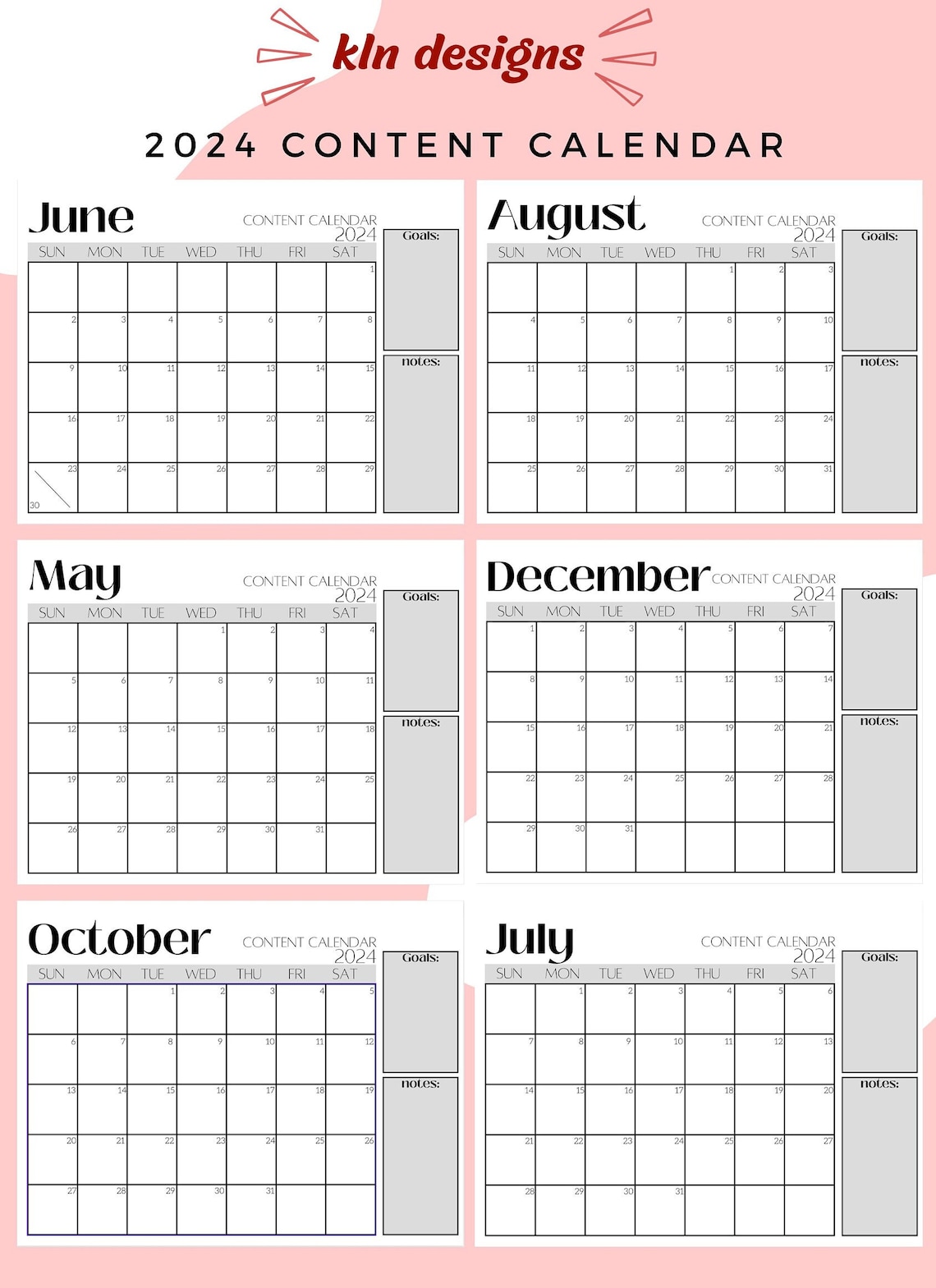 Printable 2024 Calendar, Content Calendar PDF, Minimalist, Letter Size ...